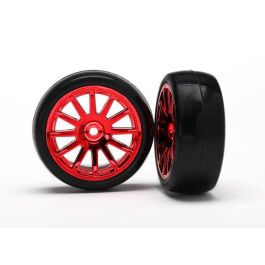 Traxxas - 12-Sp Red Wheels, Slick Tires Tires & Wh, TRX-7573X (TRX-7573X)
